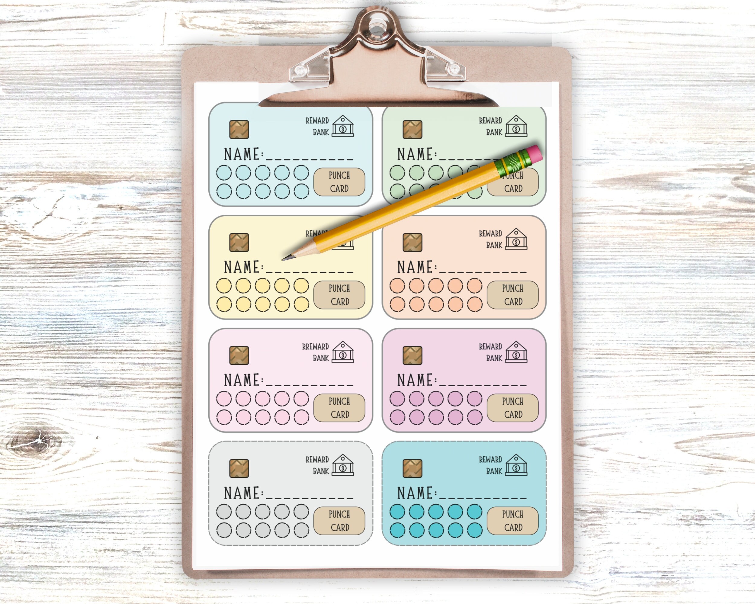 Reward Punch Card, Printable Reward System for Kids, Play Debit Card ...