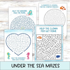 Sea Creatures Printable Mazes Set, Ocean Animal Under the Sea Birthday ...