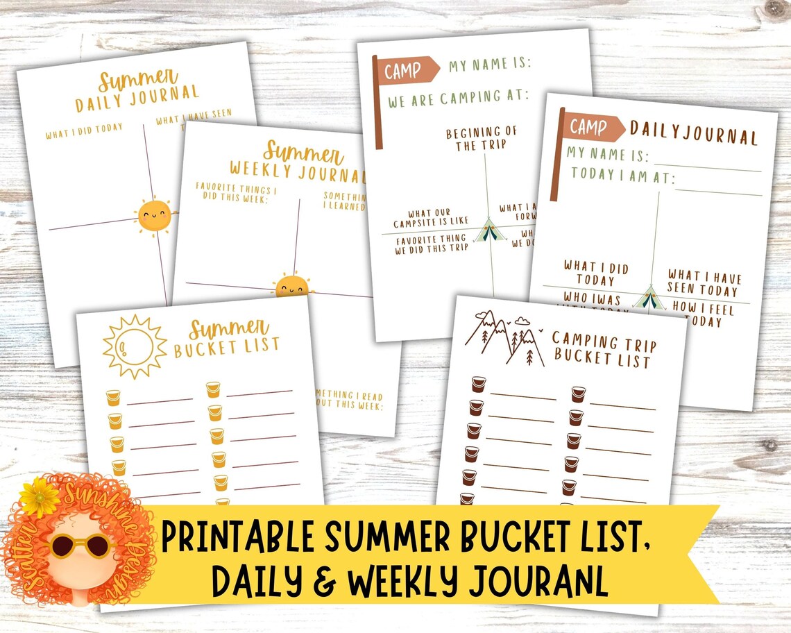 Printable Bucket List & Summer Camp Reflection Prompted Journal for ...