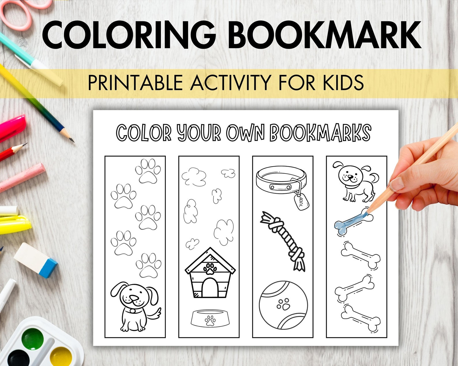 Pet Bookmark Set, Cat Coloring Activity, Dog Bookmark Included, Kids ...
