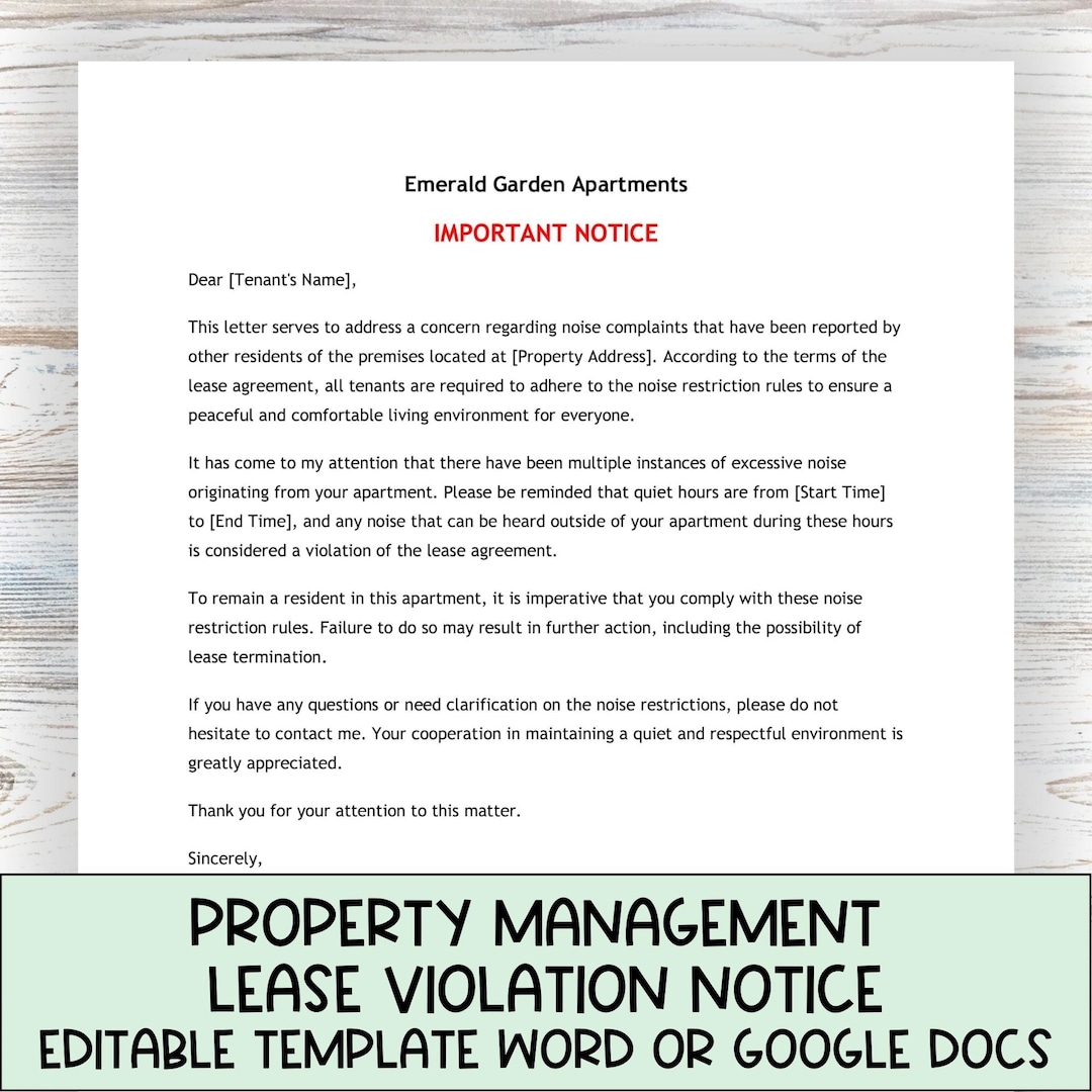 Tenant Lease Violation Warning Letter, Noise Complaint Rules ...