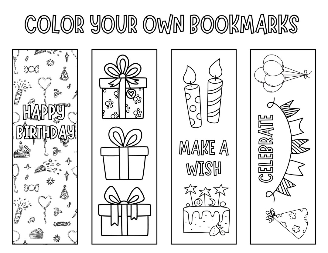 COLORING BOOKMARK SET, Happy Birthday Theme Printable Activity, Kids ...