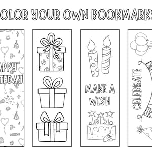 COLORING BOOKMARK SET, Happy Birthday Theme Printable Activity, Kids ...