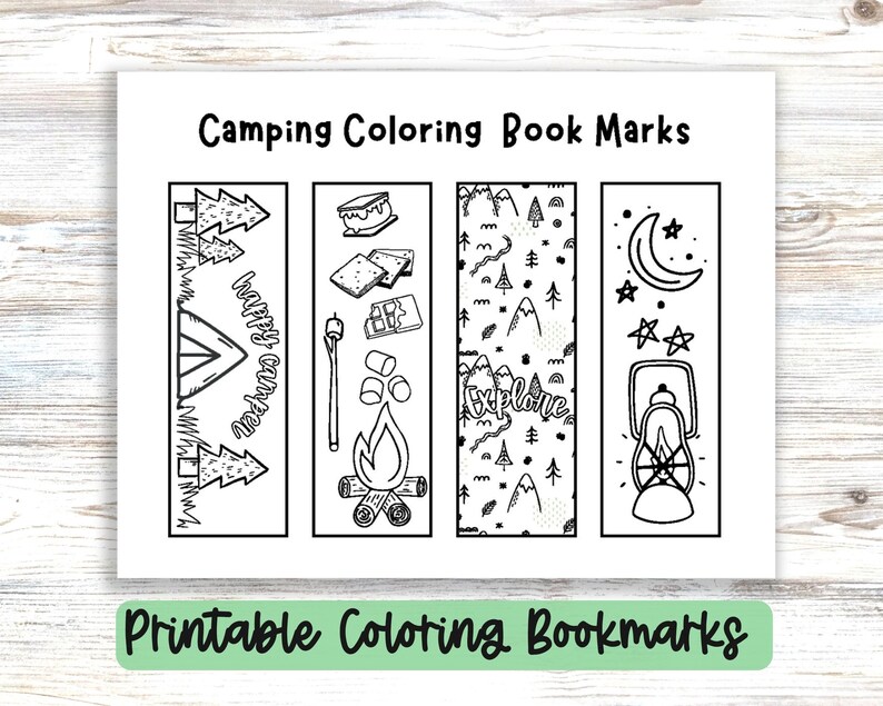 Color Your Own Bookmark Printable Camping Coloring Page for Kid Summer ...