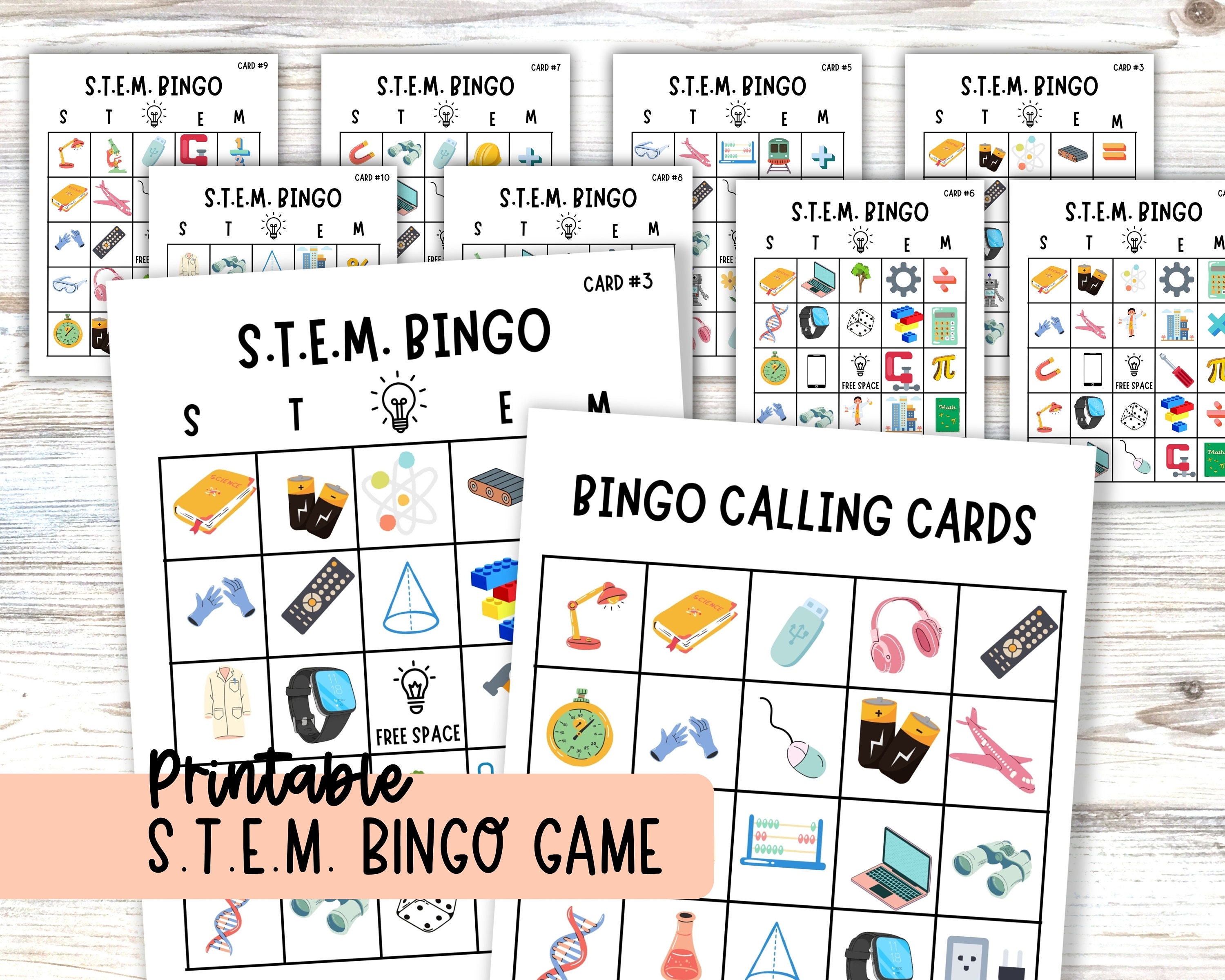STEM Bingo Game, 12 Bingo Boards Printable Calling Cards, STEM Learning ...