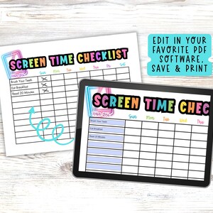 Earn Screen Time Sticker Chart, Good Behavior Checklist, Weekly Routine ...