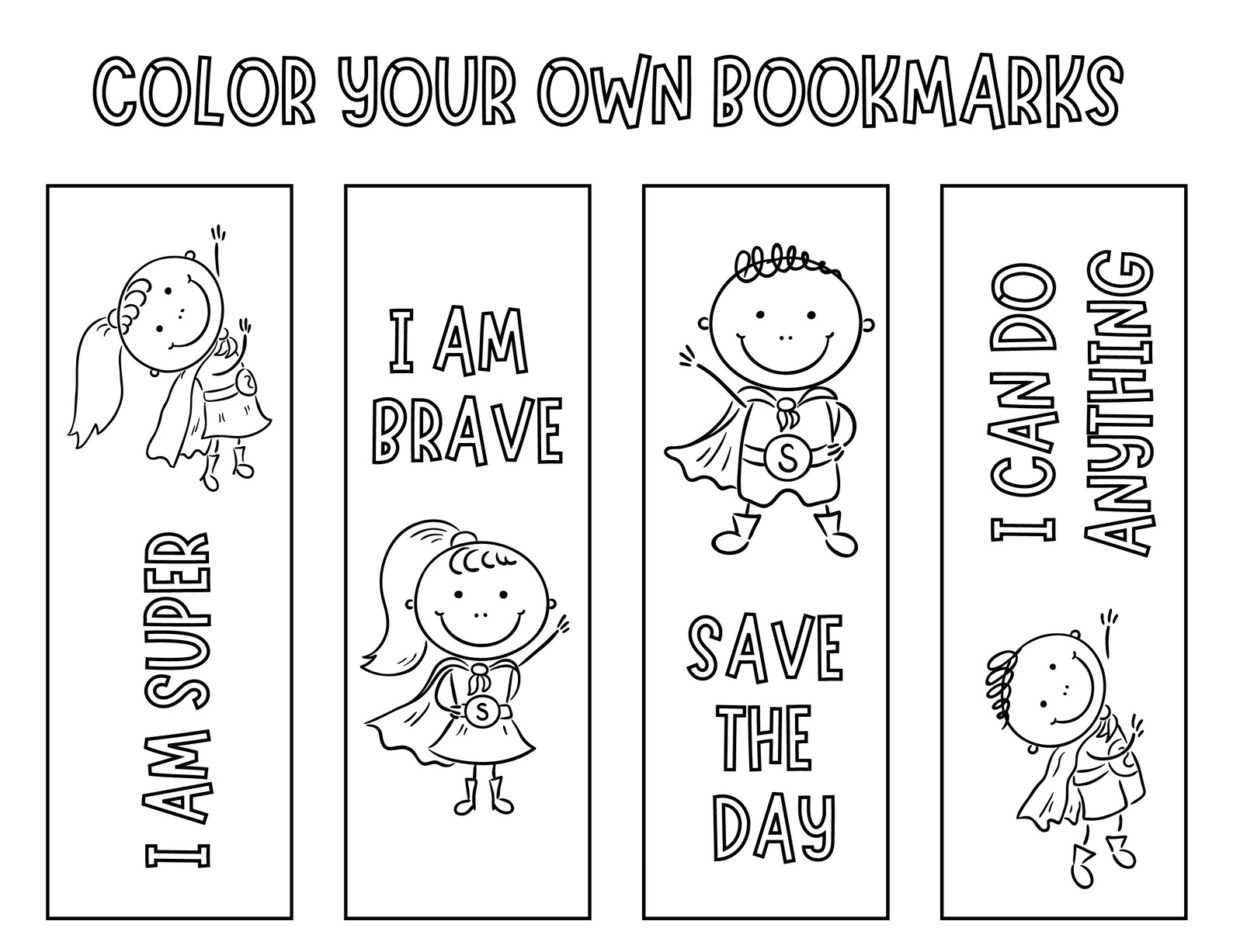 COLORING BOOKMARK SET, Superhero Positive Affirmation Cards, Birthday ...