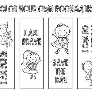 COLORING BOOKMARK SET, Superhero Positive Affirmation Cards, Birthday ...
