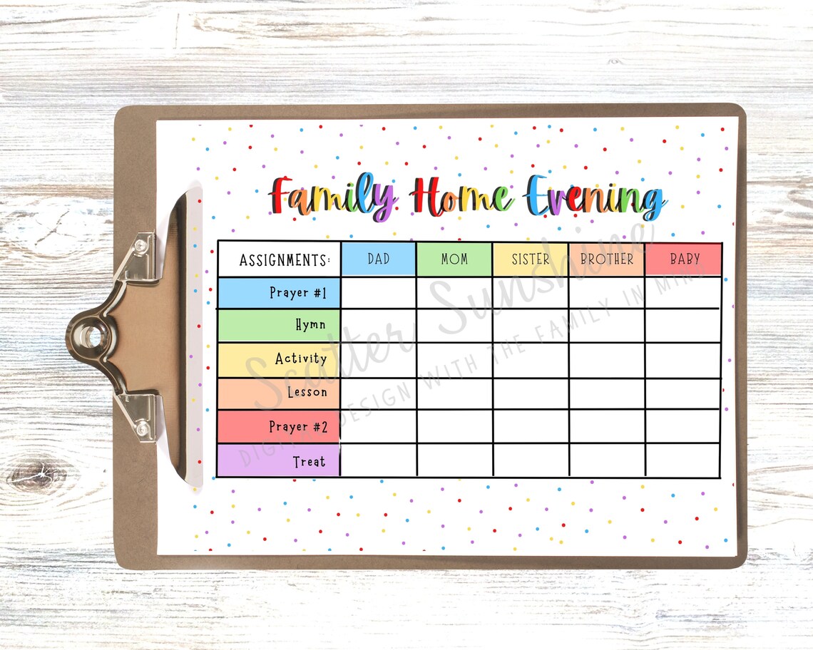 Printable Family Home Evening Chart Editable FHE Chart - Etsy