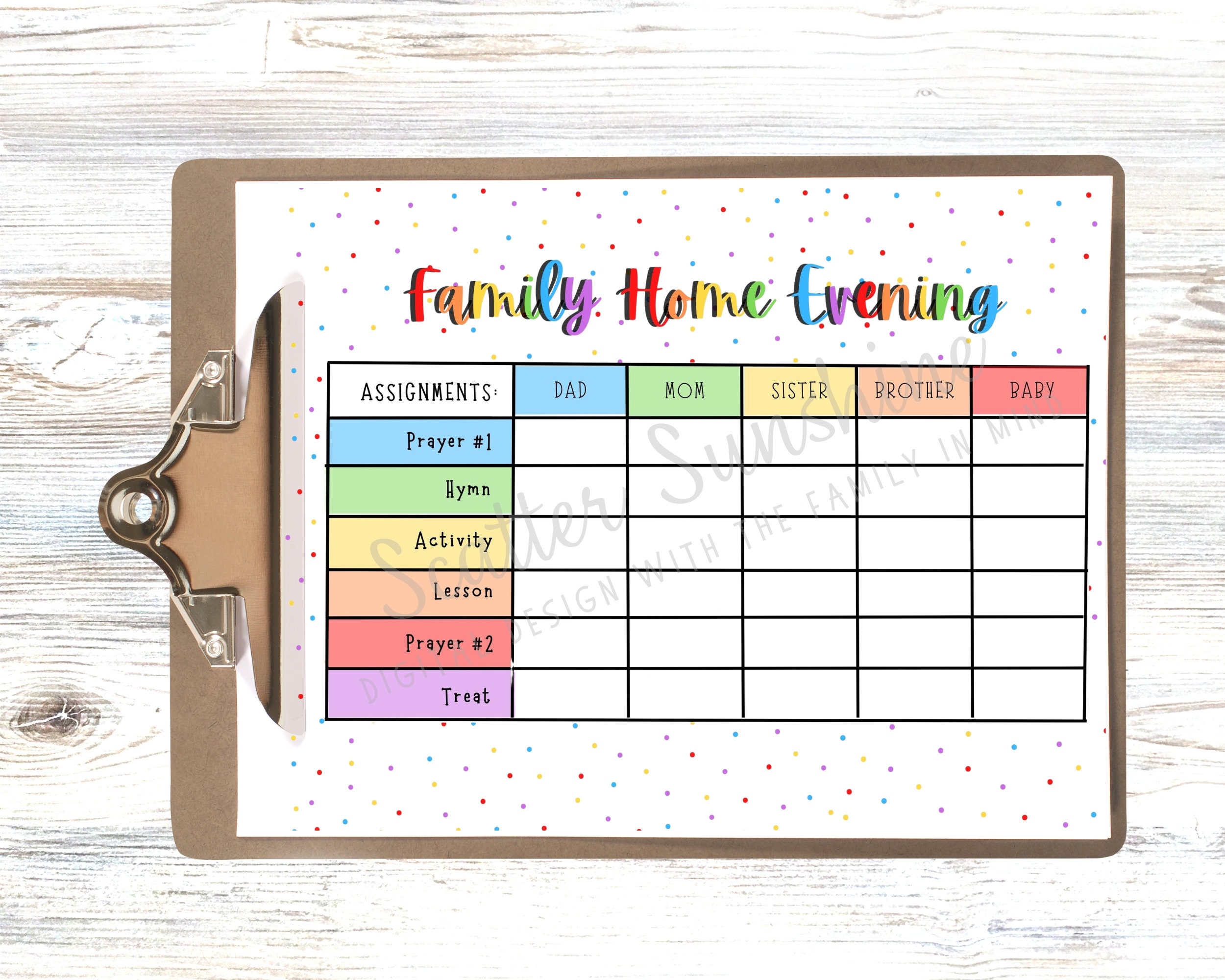 Printable Family Home Evening Chart Editable FHE Chart Assignments for ...