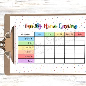 Printable Family Home Evening Chart Editable FHE Chart Assignments for ...