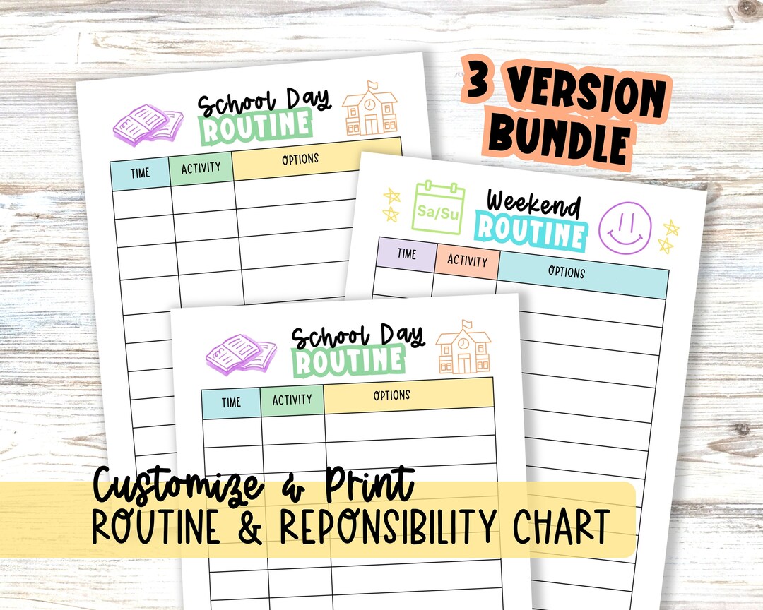Responsibility Chart for Kids Daily Schedule Editable Template, 4 ...