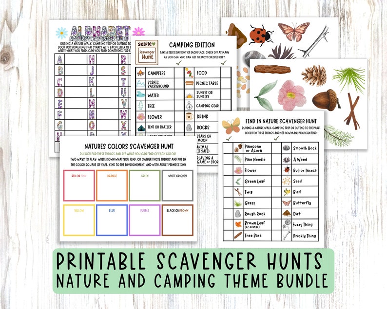 Nature Scavenger Hunt Bundle Outdoor Game for Kids Printable Camping ...