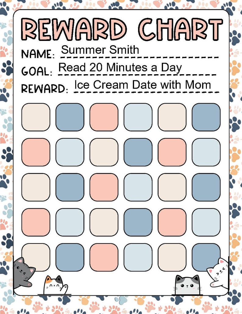 Printable Cat Reward Chart for Kids, Classroom Positive Behavior Reward ...