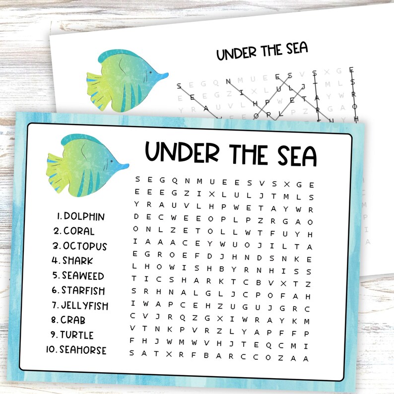 Sea Creatures Printable Activities, Word Search & Scramble, A-Z Race ...