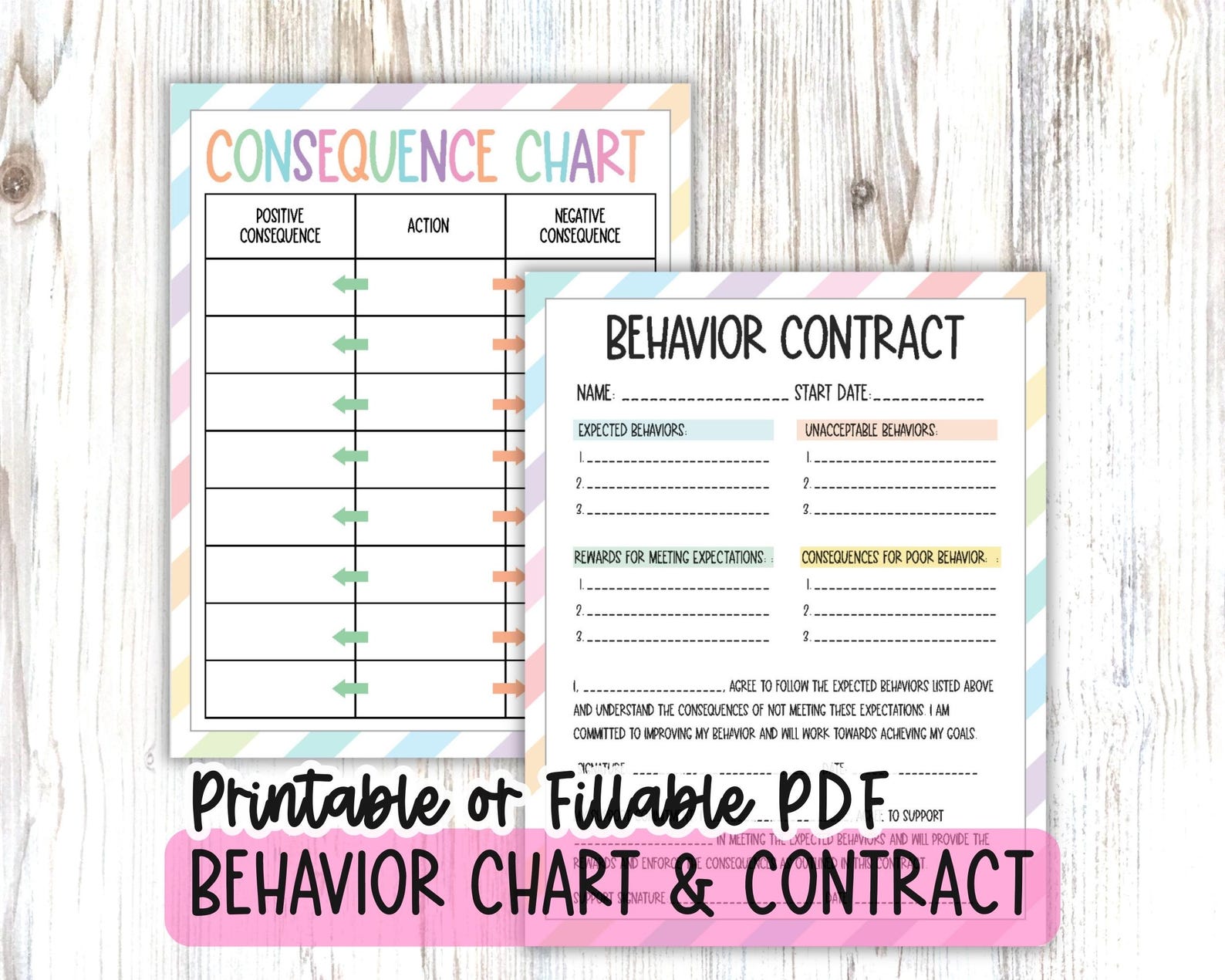 Behavior Contract Printable Actions and Consequences Agreement Form ...