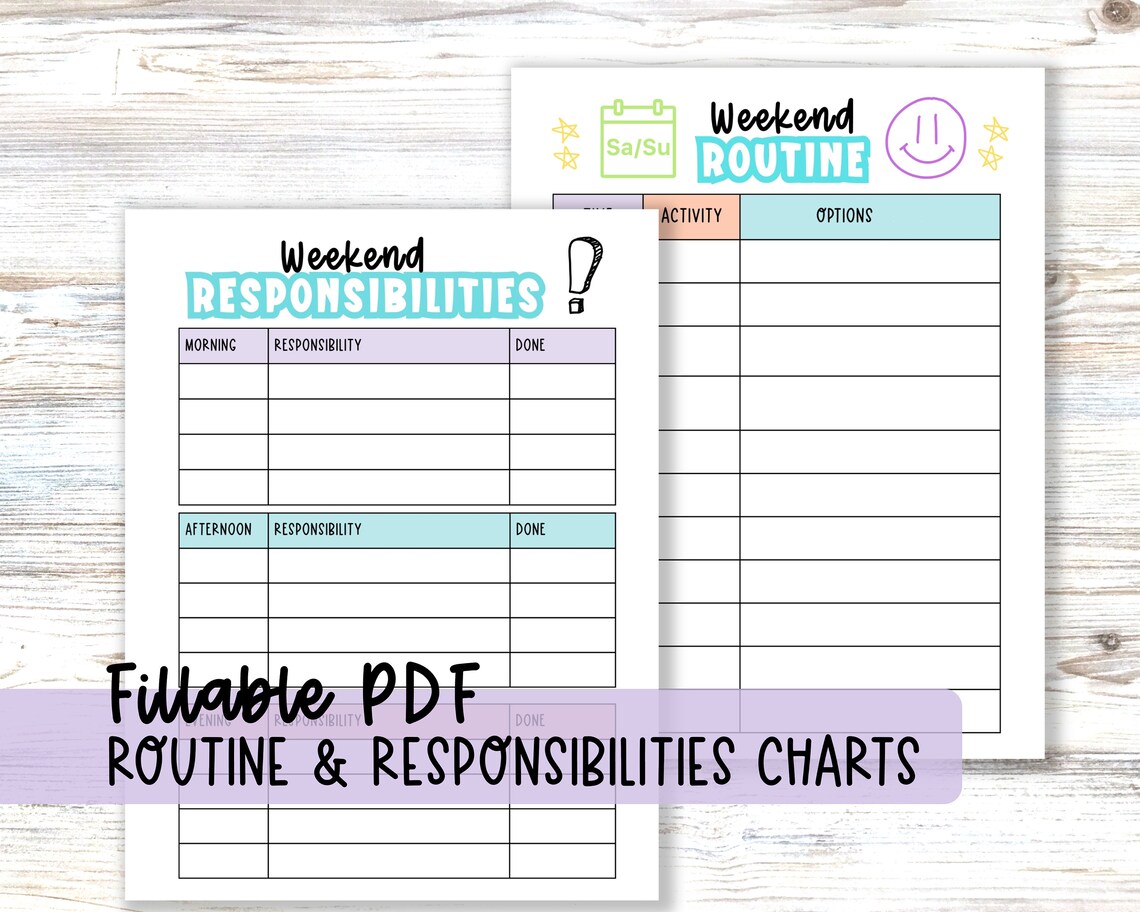 Responsibility Chart for Kids Daily Schedule Editable Template, 4 ...
