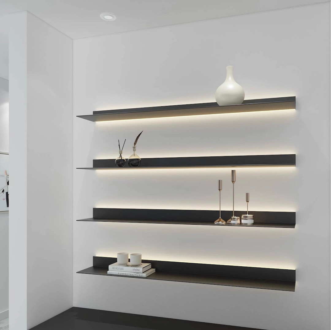 Double Recessed LED Built in Aluminum Floating Shelf - Etsy Australia