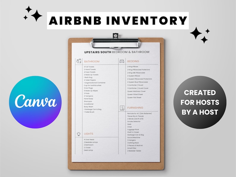 Inventory Checklist Editable Printable Canva Template Airbnb VRBO ...