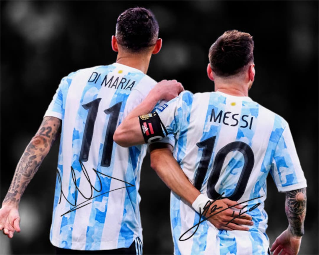 Lionel Messi Angel Di Maria Argentina Soccer Superstars Signed Photo ...