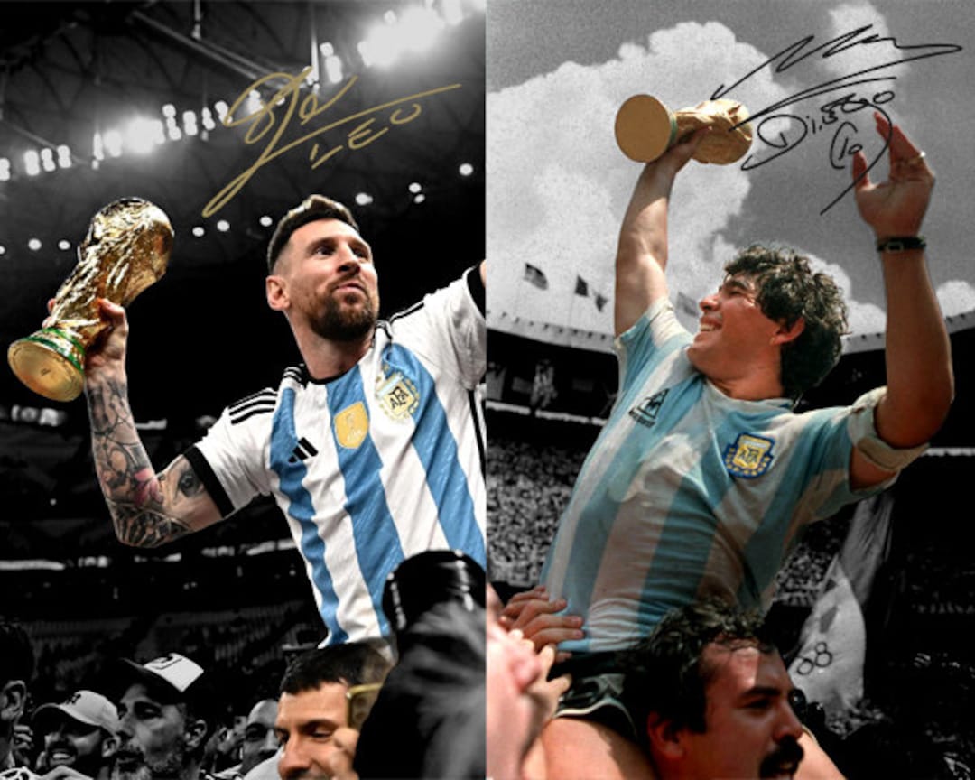 Diego Maradona Lionel Messi Argentina Soccer Goats Signed Photo ...