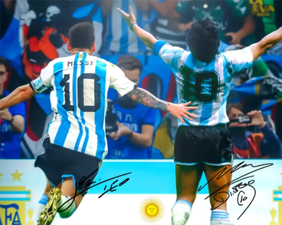 Diego Maradona Lionel Messi Signed Photo Autograph Print - Etsy