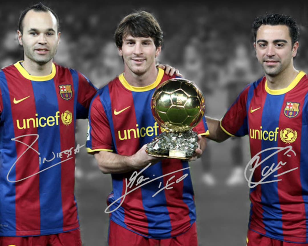 Lionel Messi Xavi Hernandez Andres Iniesta Signed Photo Autograph Print ...