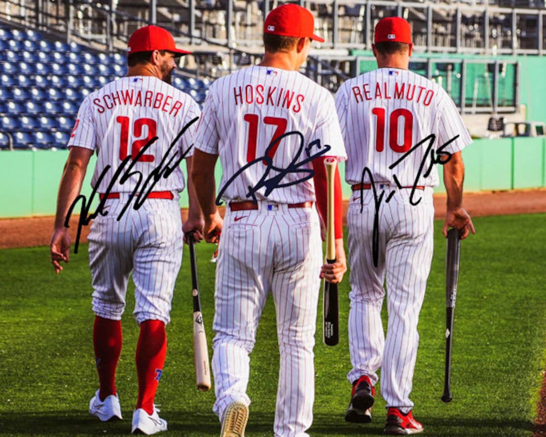 Kyle Schwarber Rhys Hoskins JT Realmuto Signed Photo Autograph Print ...