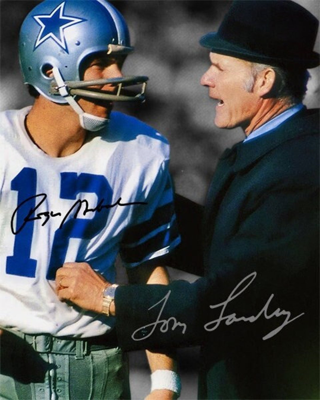 Roger Staubach Tom Landry Dallas Cowboys Signed Photo Autograph Print ...