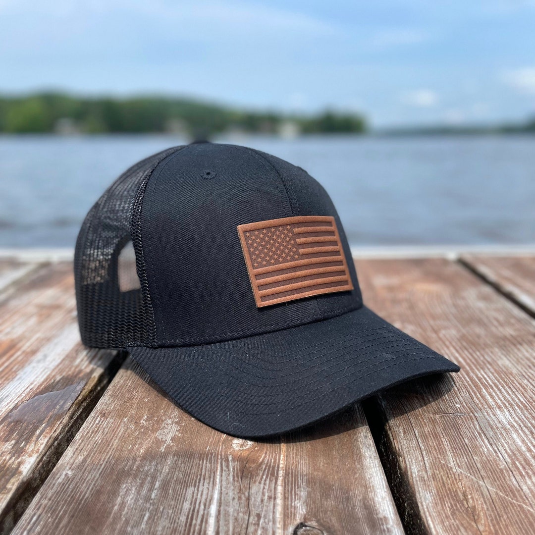 American Flag Leather Patch Trucker Hat - USA Flag - 6 Colours ...