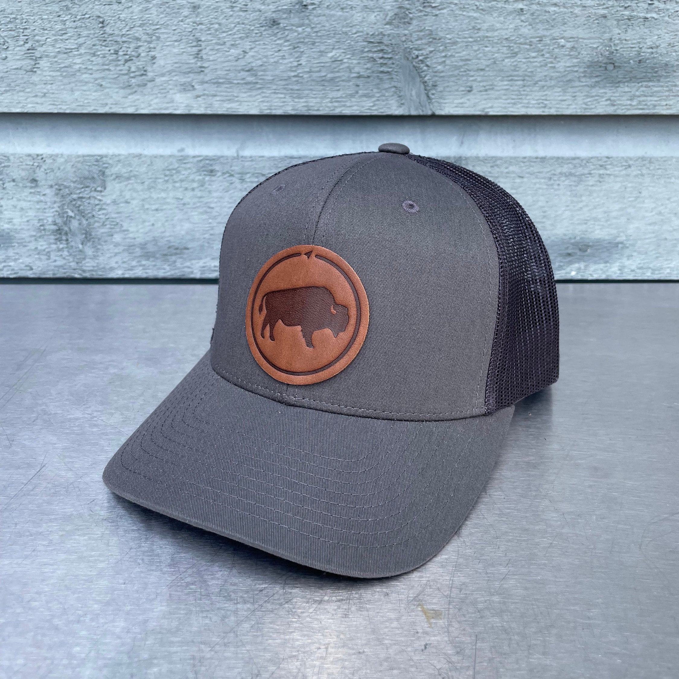 Leather Patch Trucker Hat Bison - Etsy