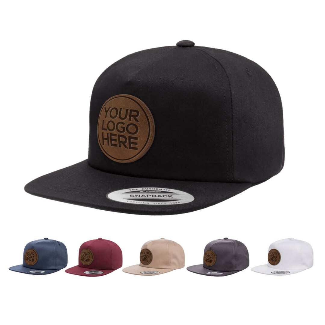 Custom Logo Leather Patch Flat Brim Hat - Etsy