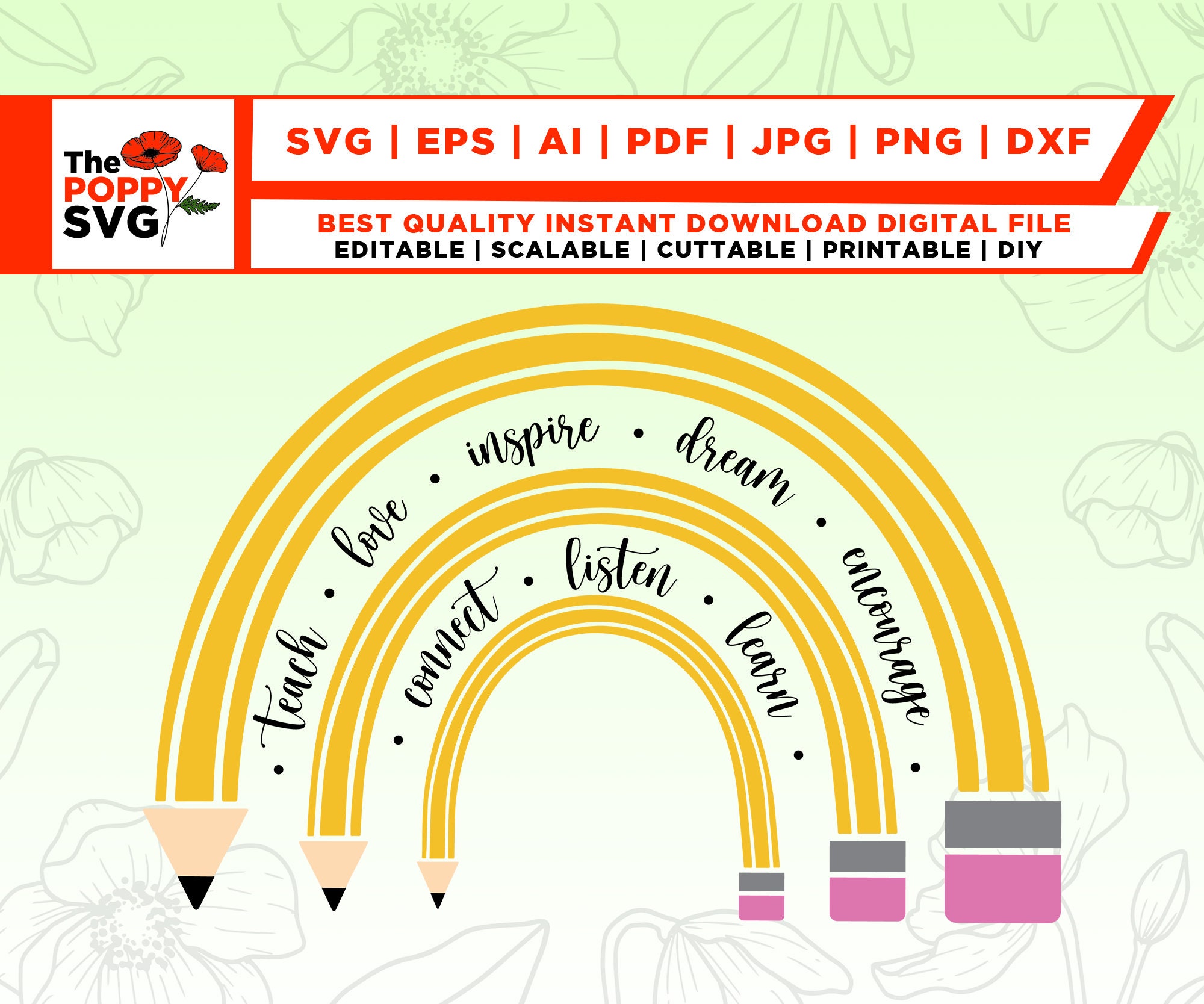 Teacher SVG PNG Pencil Rainbow Svg Png Teach Love Grow - Etsy