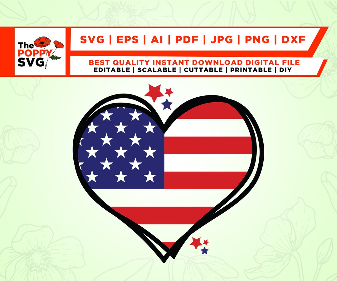 USA American Flag Heart Svg, Independence Day, United States, Patriotic ...