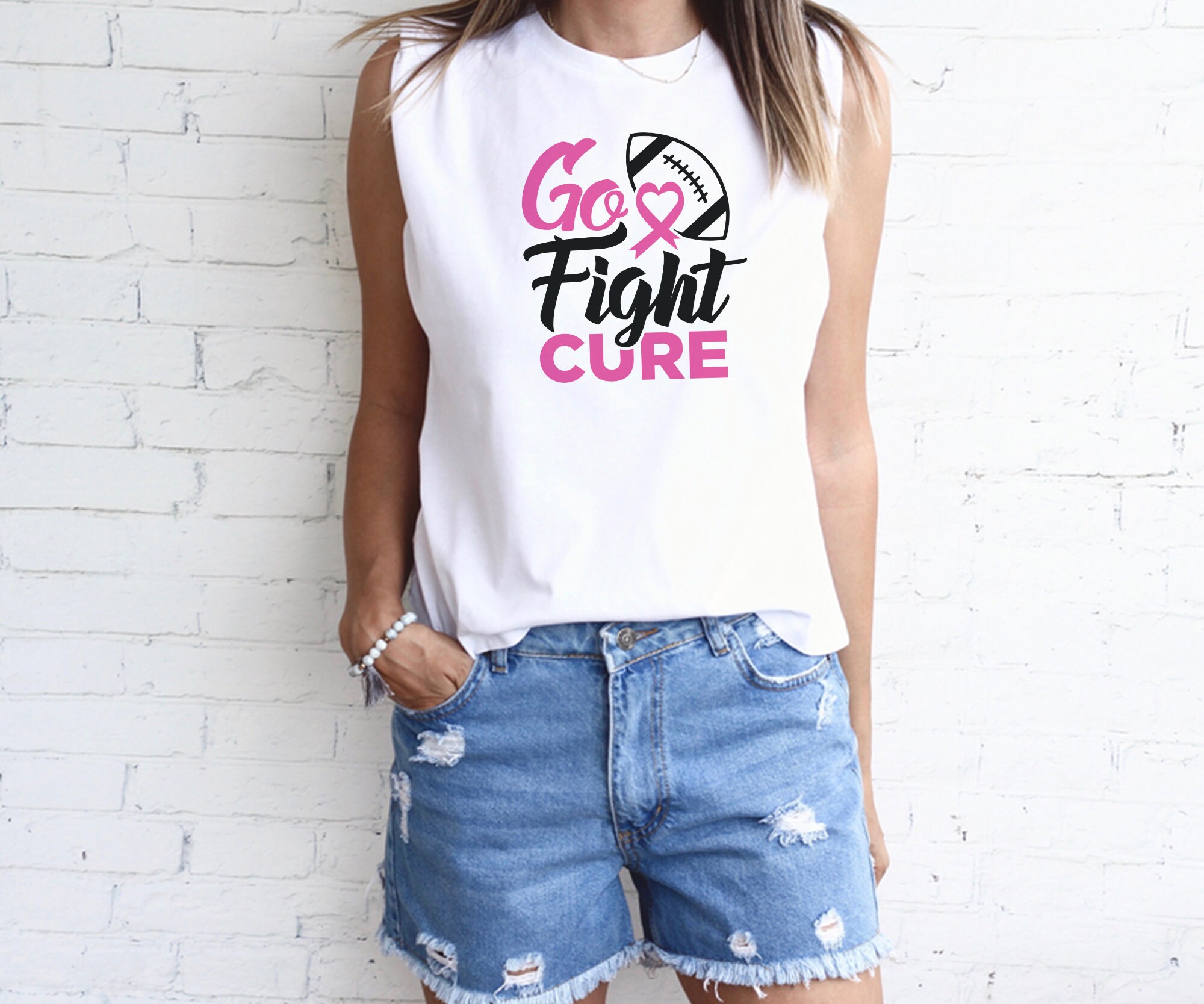 Go Fight Cure Svg, Breast Cancer Awareness Svg, Football Svg, Breast ...
