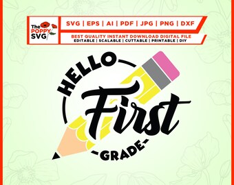 Hello First Grade Svg, First Grade Svg, Back to School Svg, 1st Grade ...