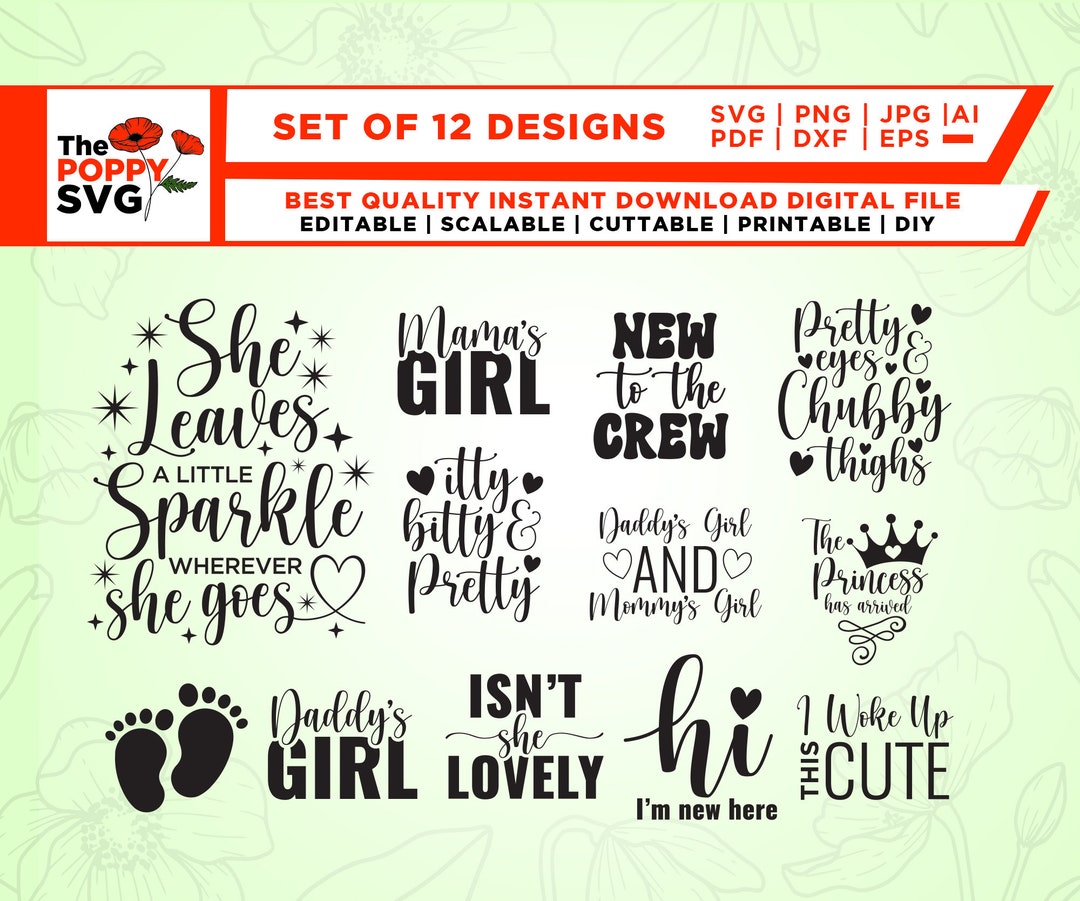 Cute Baby Svg, Baby Girl Bundle SVG PNG Files for Cutting Machines ...