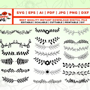 Leaf Divider SVG, Greenery Vines Bundle, SVG, PNG, Floral Bouquet ...