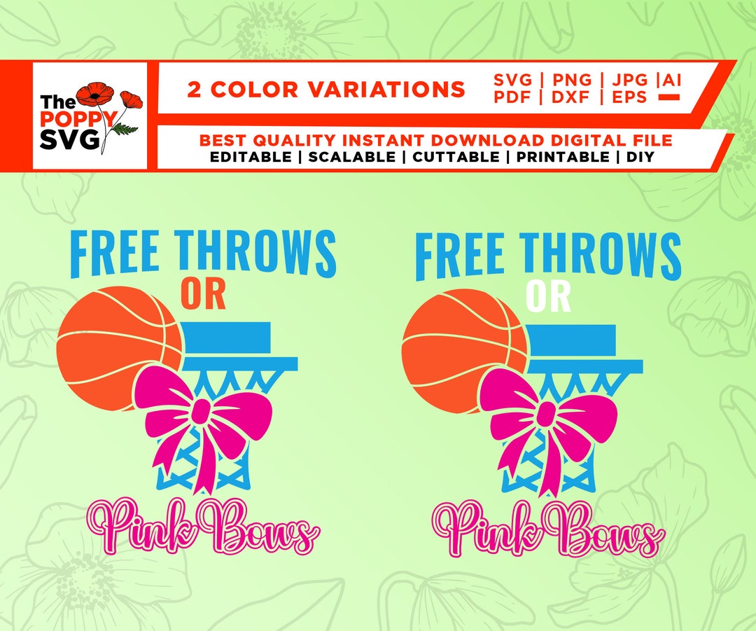 Free Throws and Pink Bows SVG, Gender Reveal SVG, Png, Gender Reveal ...