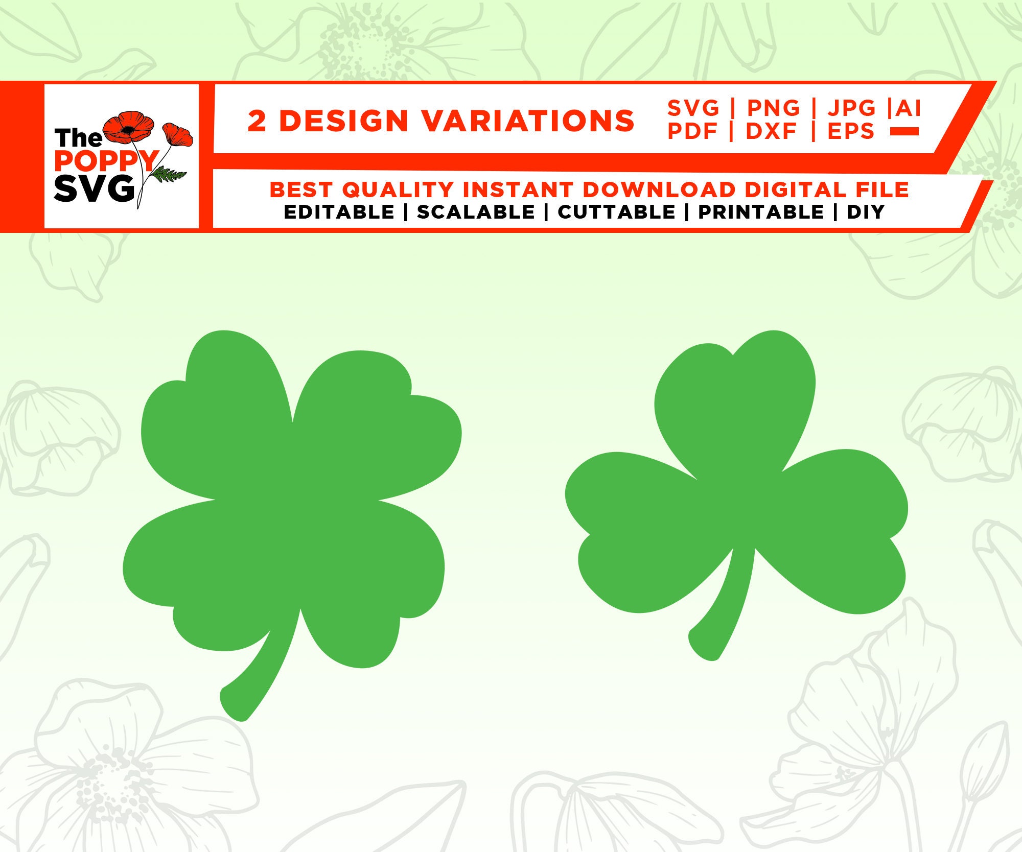 Clover Svg Nature Clipart Green Solid Svg Outline Four-leaf - Etsy