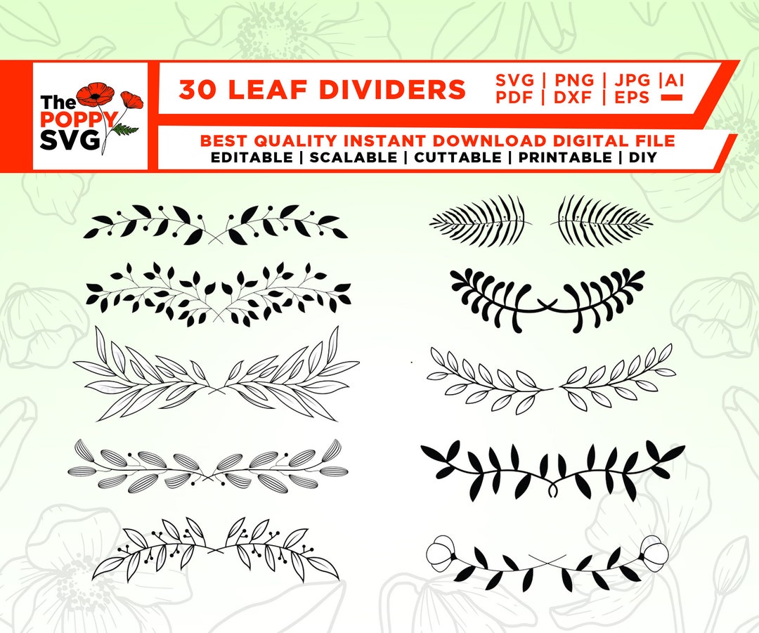 Leaf Divider SVG, Greenery Vines Bundle, SVG, PNG, Floral Bouquet ...