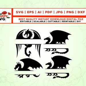 Dragon SVG, Dragon Split Monogram Svg, Cut File for Cricut, Silhouette ...