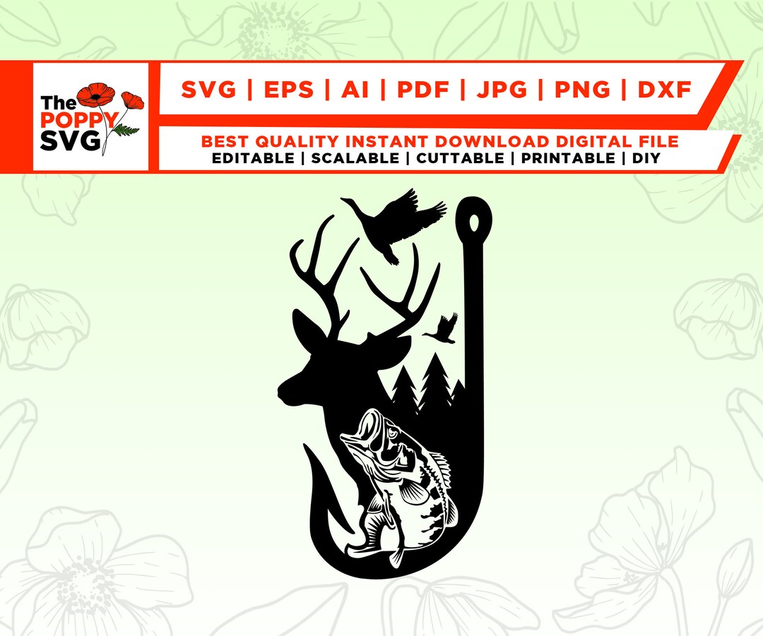 Fish Svg, Deer Hunting, Fishing Svg, Bass, Fish Hook, Duck Scenery SVG ...