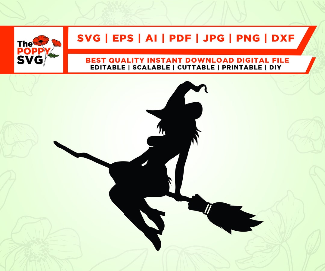 Witch on Broom Svg, Flying Witch, Halloween Svg, Flying Witch SVG ...