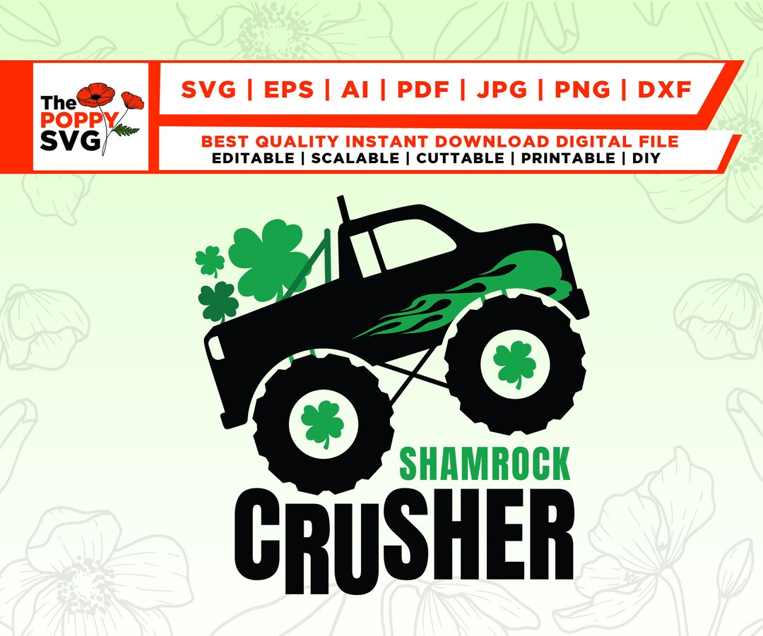 Shamrock Crusher Svg, Kids St Patrick's Day Svg, Truck Boys Svg, Charm ...