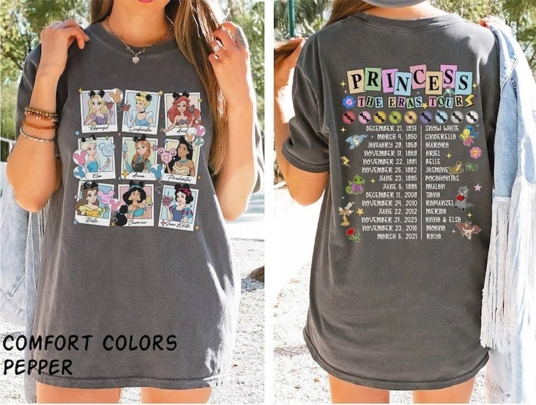 Disney Princess Eras Tour Comfort Colors Shirt, Princess Characters ...