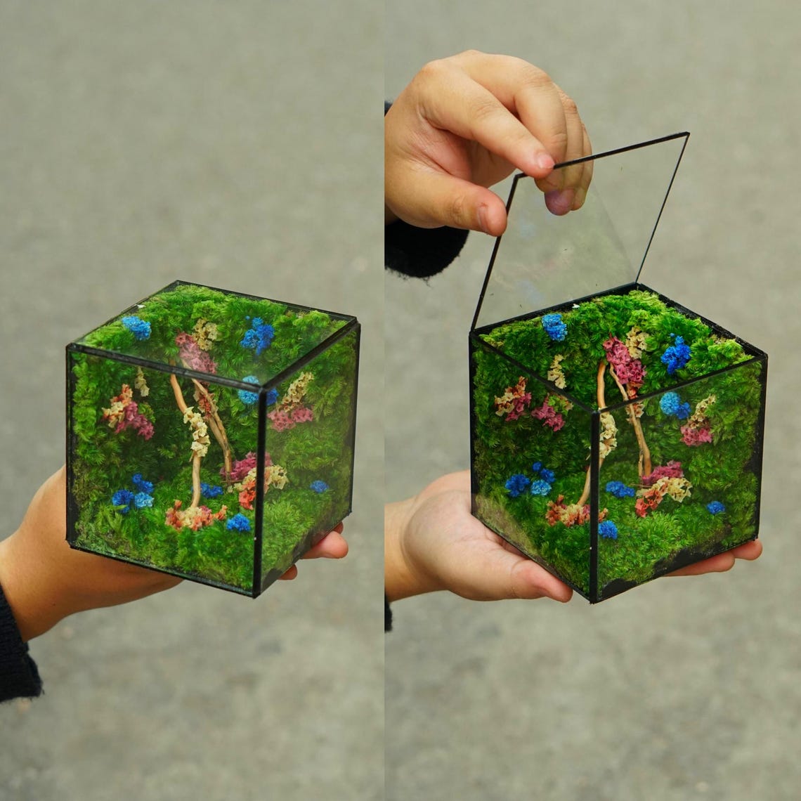 Handmade Crystal Floral Cube – Gift-ready 4″ No-maintenance Glass ...
