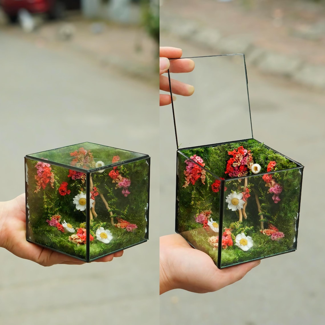Handmade Crystal Floral Cube – Gift-ready 4″ No-maintenance Glass ...