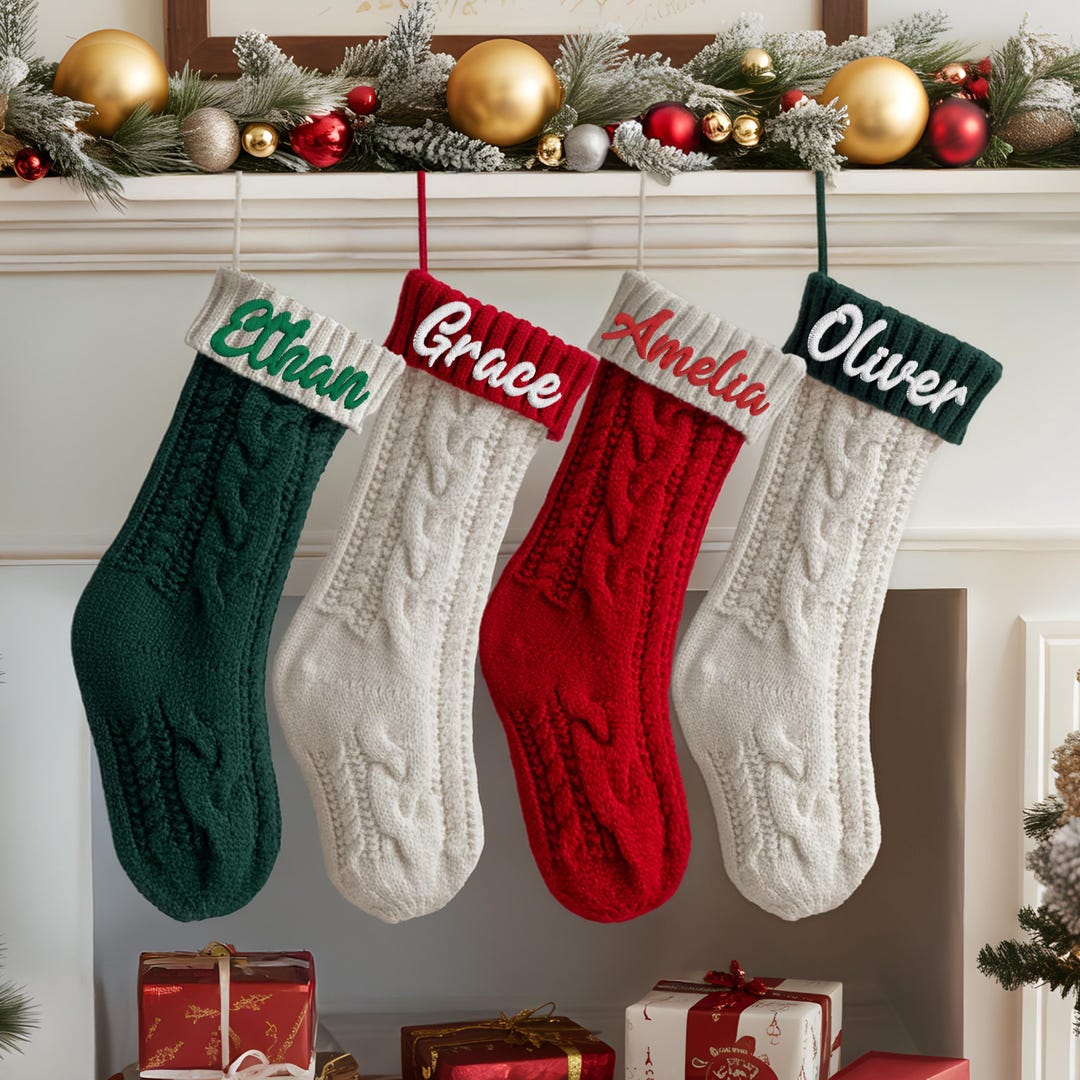 Personalized Knit Christmas Stocking, 2025 Christmas Embroidered Family ...