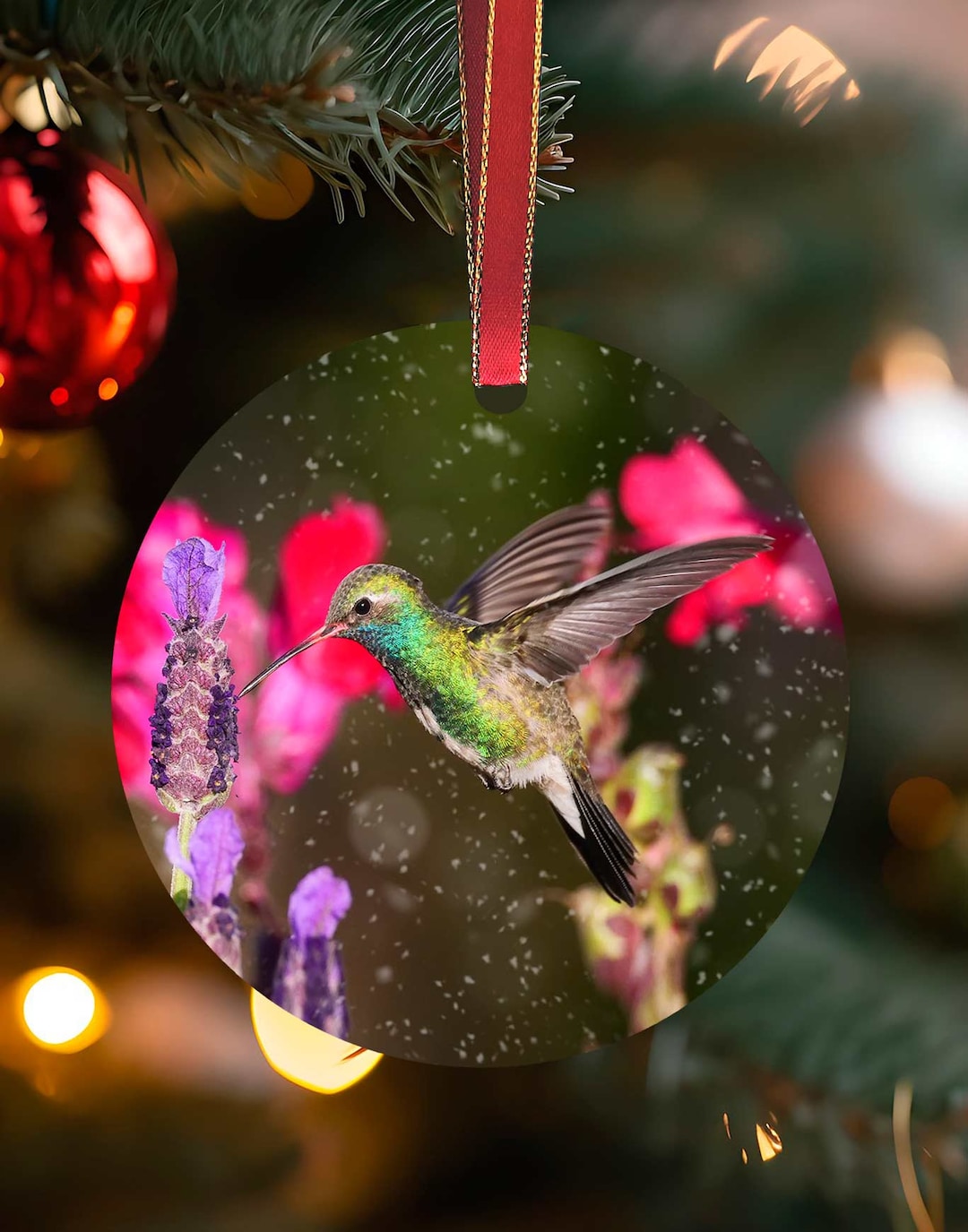 Broad-billed on Lavender, Hummingbird Christmas Tree Ornament. Holiday ...